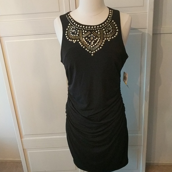 Thalia Sodi | Dresses | Nwt Thalia Sodi Black Dress Gold Jewels Medium ...